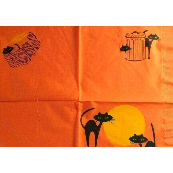 Halloween Cat | Art | Halloween Napkin Siamese Black Cats Full Moon ...
